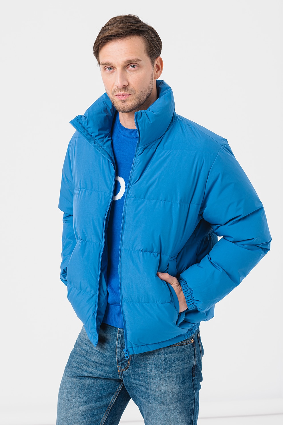 United Colors of Benetton, Зимно яке с пухена вата, Син, S - eMAG.bg