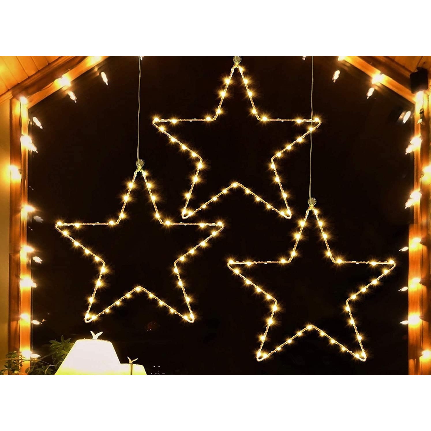 Instalatie de Craciun decorativa, Lungime 2,4 m cu 8 Stelute, Alb Cald ...