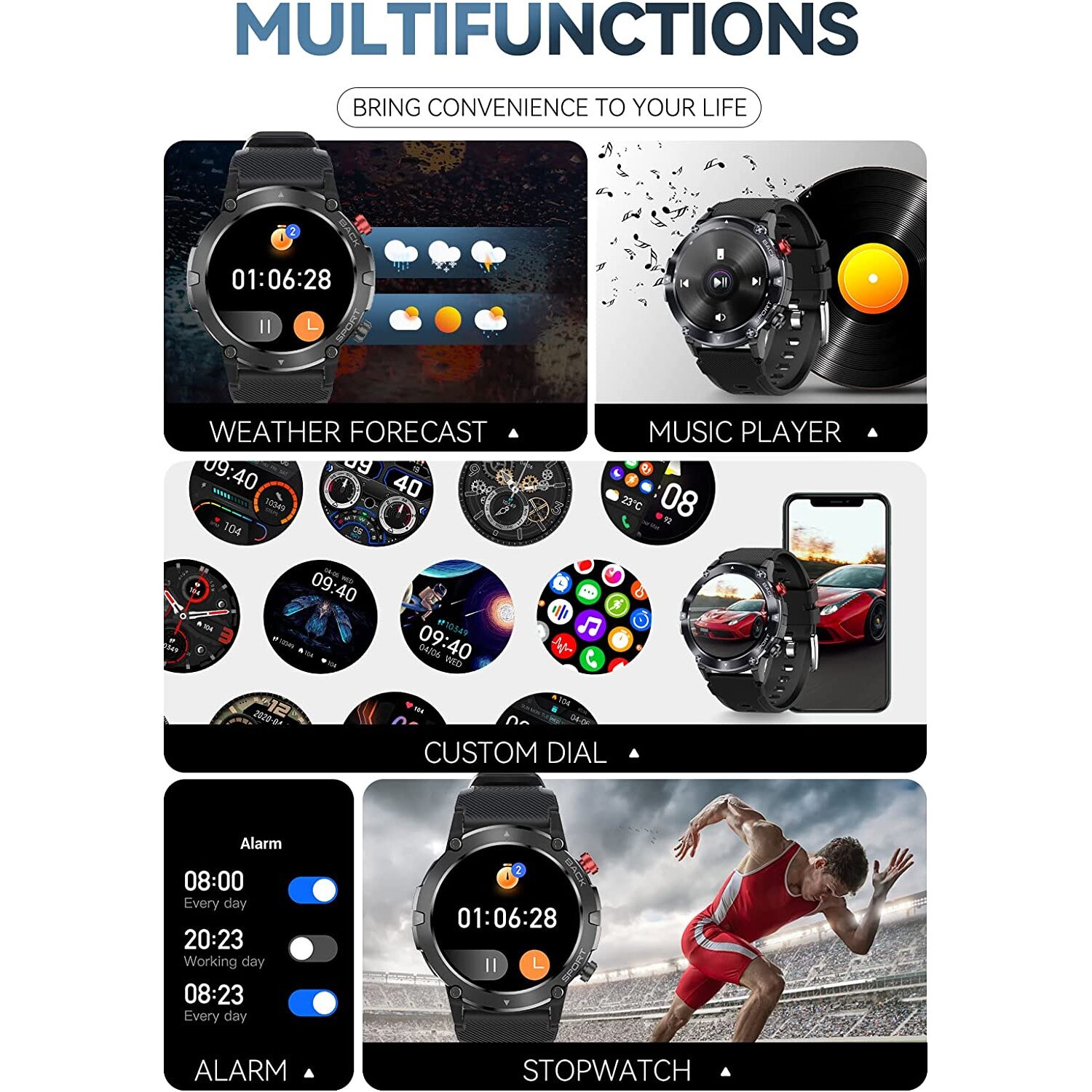 Ceas Smartwatch Sport C21, 1.32 inch, apel bluetooth HD, IP68, multi ...