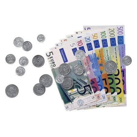 Set de bani EURO de jucarie Imaginarium Shopping cash cu 105 bancnote ...
