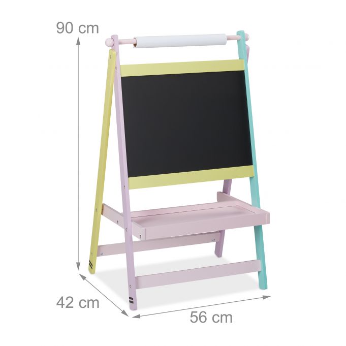 Tabla de scris si desenat Relaxdays, rola de hartie, lemn, multicolor ...