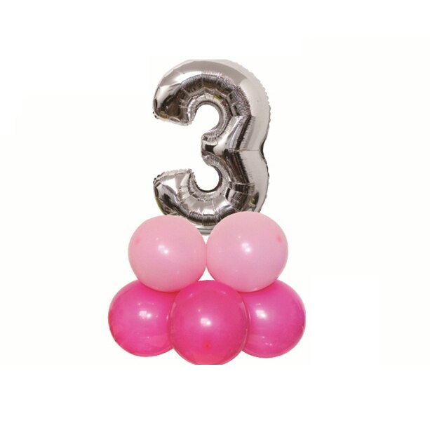 Set aranjament 9 baloane din folie si latex, cifra 3, TZ5035, argintiu ...