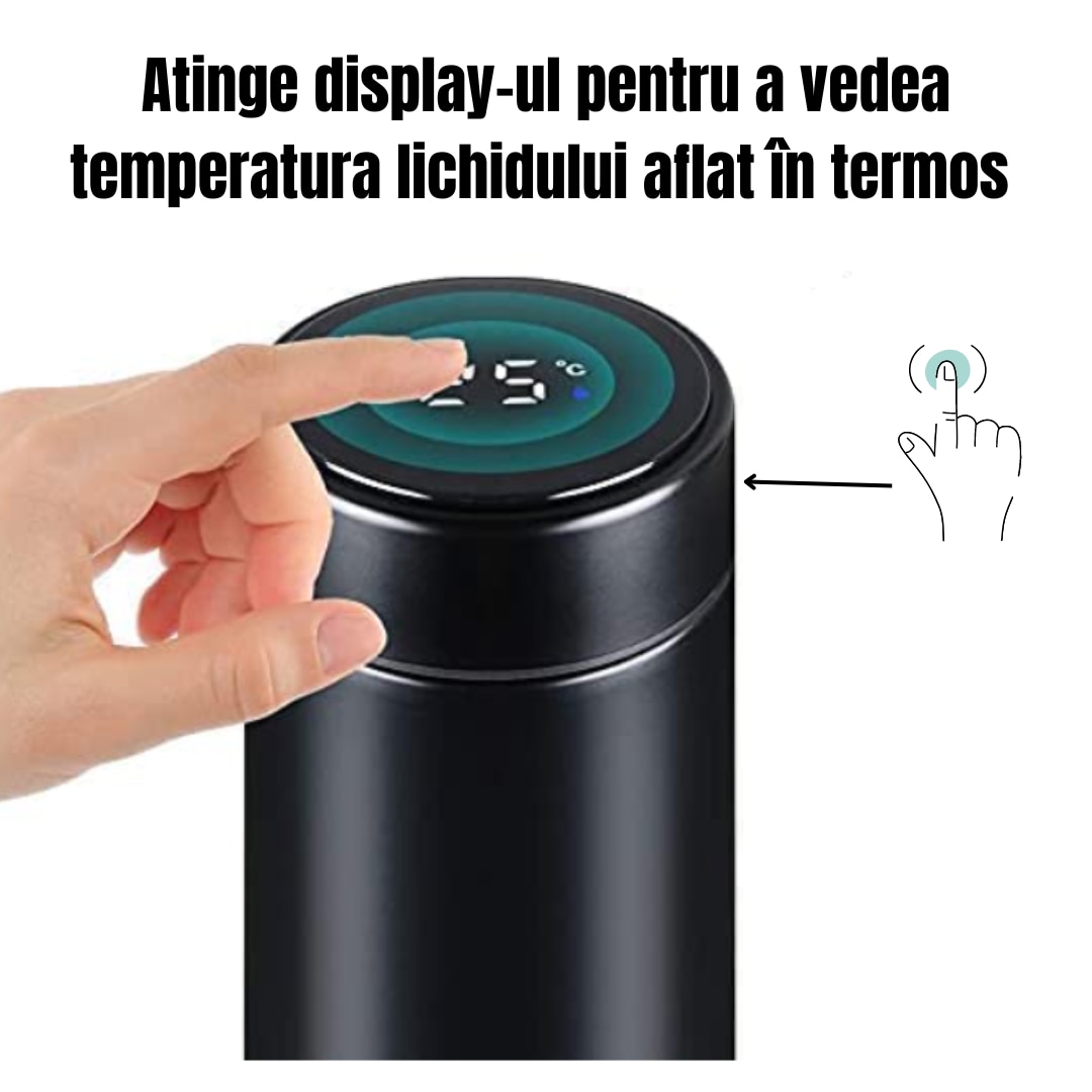 Termos, afisaj Led cu ecran tactil, indicator temperatura, otel ...