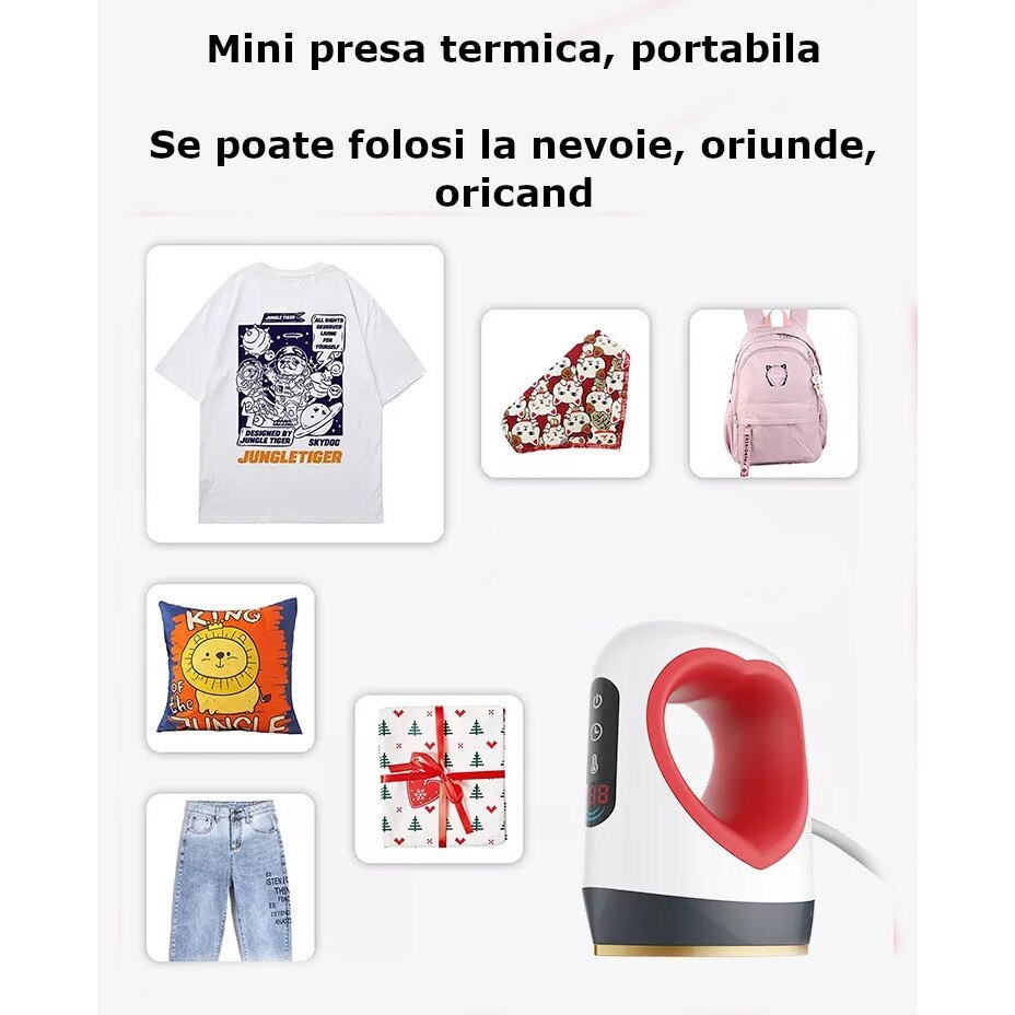Mini presa imprimare termica, multifunctionala, portabila, pentru haine ...