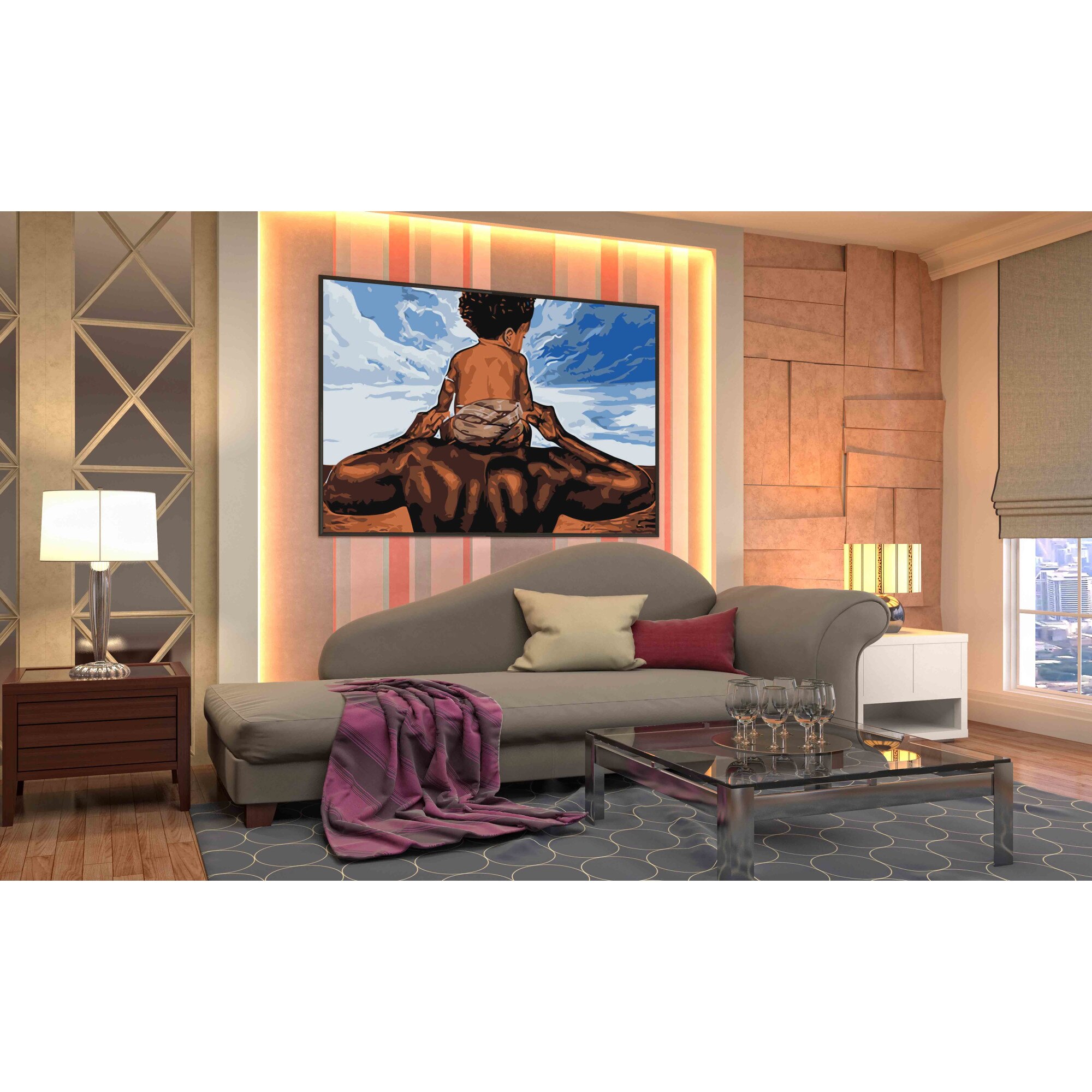 Set pictura pe numere Tata si copil 3089, panza bumbac pe rama lemn ...