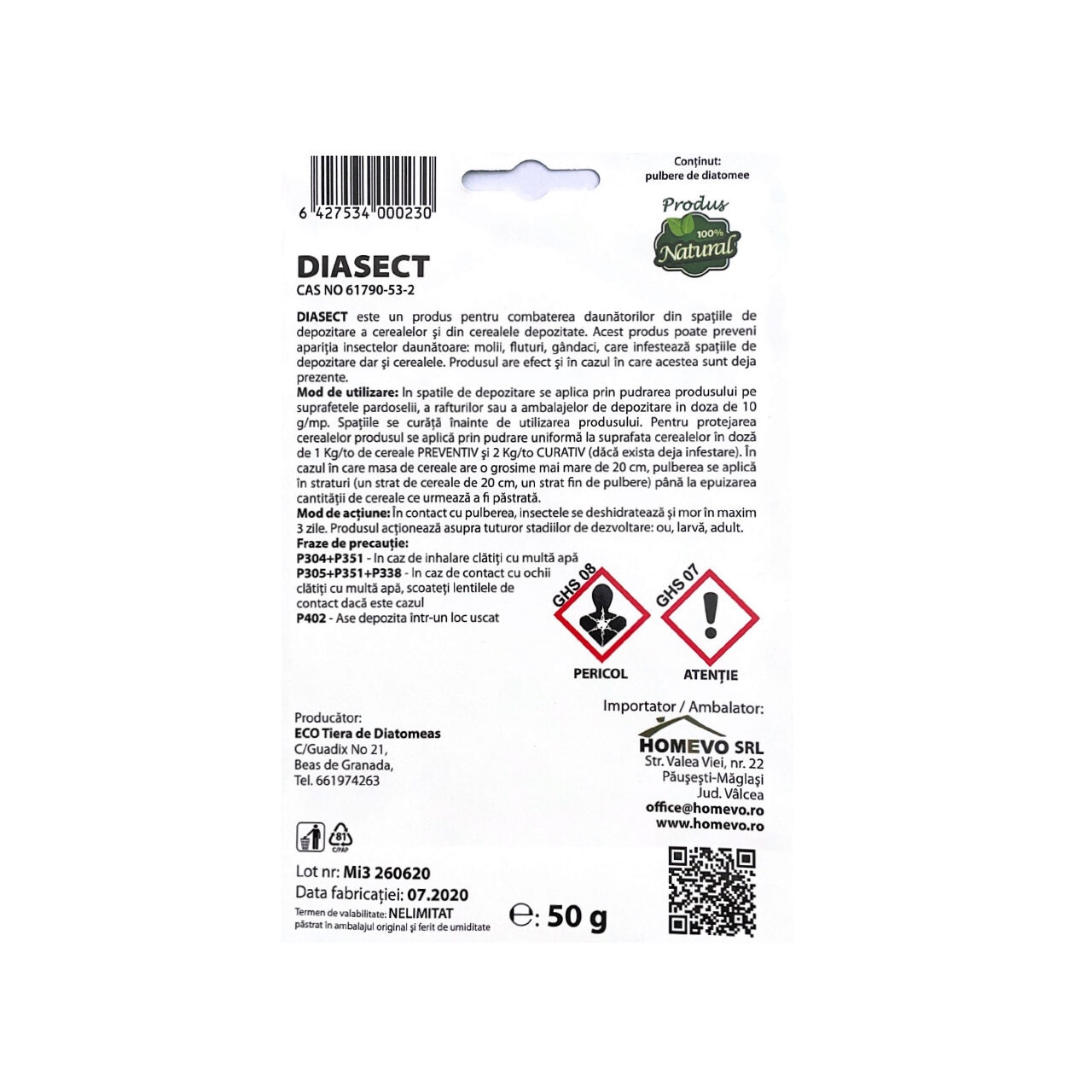 Repelent daunatori depozit HOMEVO Diasect, 50g - eMAG.ro