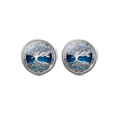 Butoni camasa, model copacul vietii, culoare argintiu/albastru, 17mm ...