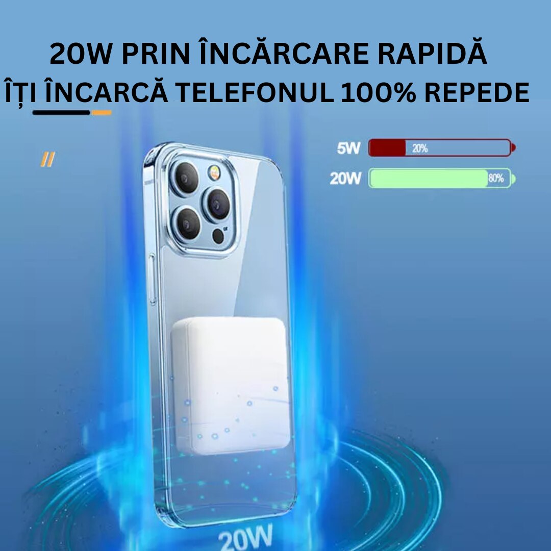 Baterie Magnetica Wireless 20.000 mAh fara fir 15w, cu incarcare rapida ...
