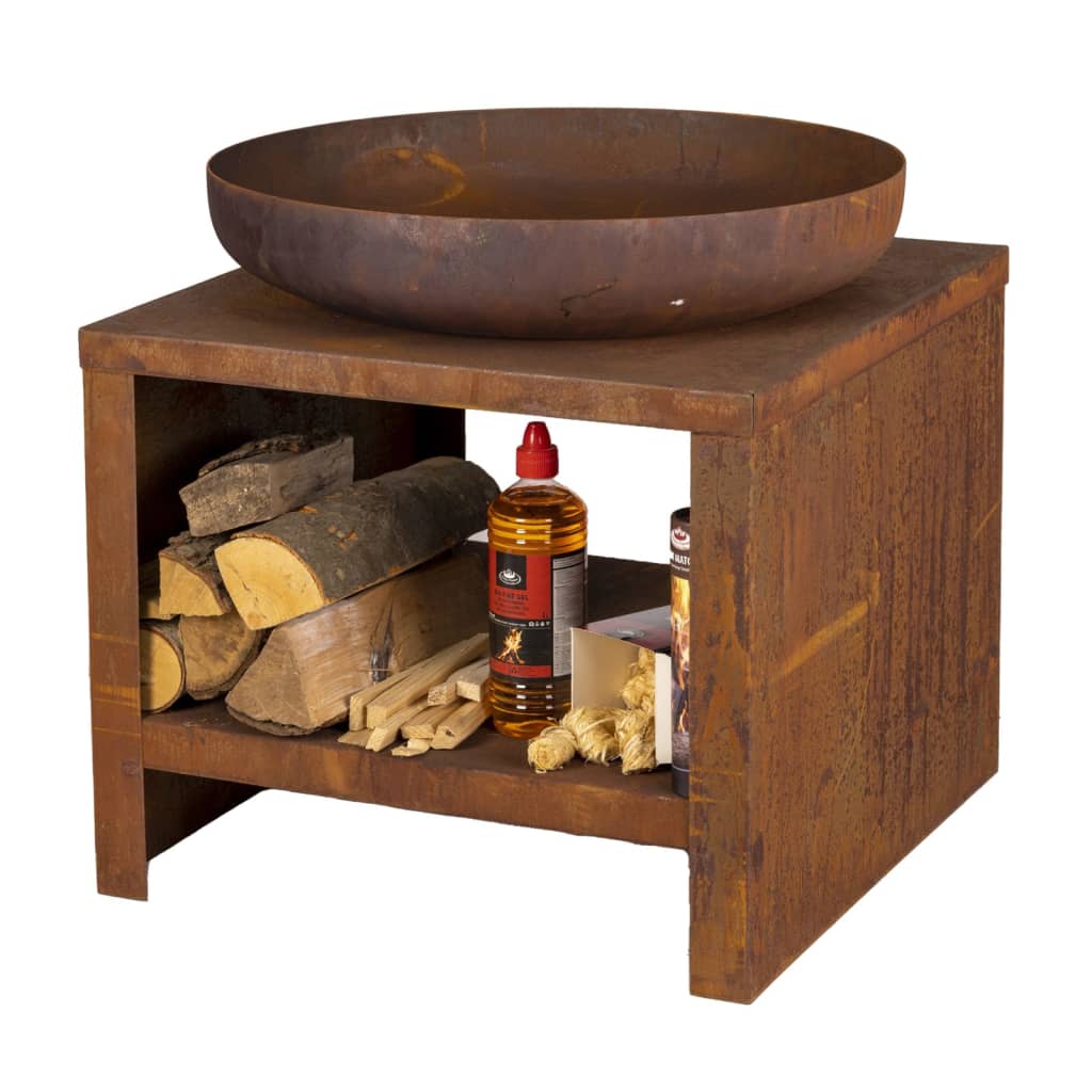 Bol de foc cu raft depozitare lemne Esschert Design, ruginiu, 62 cm ...