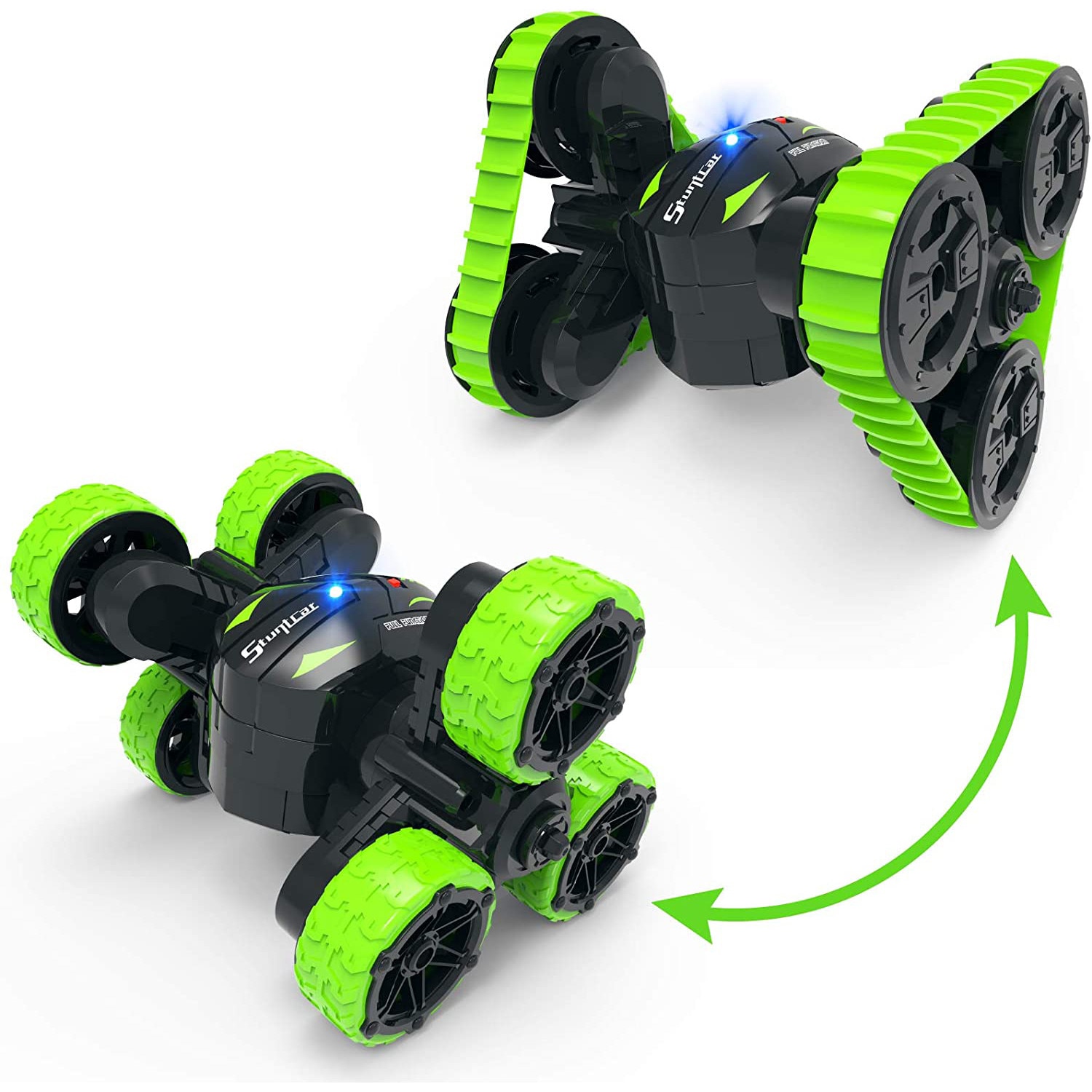 Masinuta cu telecomanda Stunt Car 2 in 1 cu senile sau roti, 2.4 GHz ...