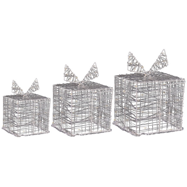 Set 3 decoratiuni luminoase in forma de cutie cadou, LED, multicolor ...