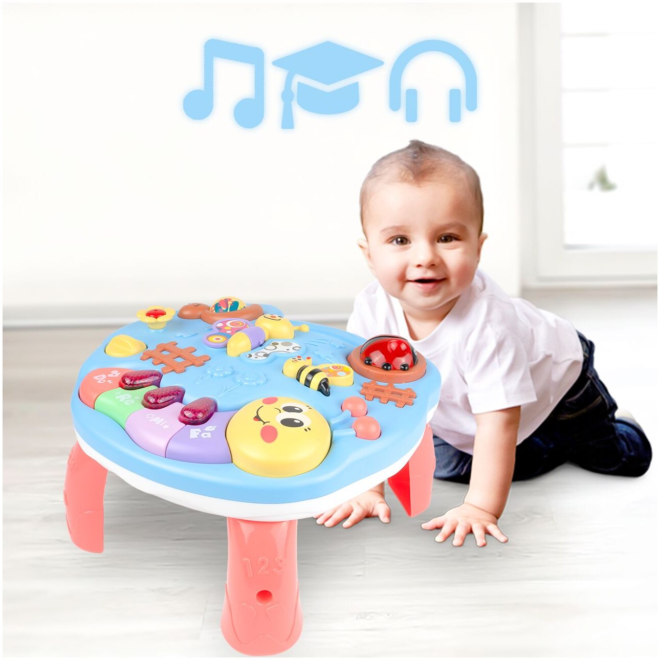 Masuta interactiva copii si bebelusi ISP "LikeSmart Omida Pian", lumini ...