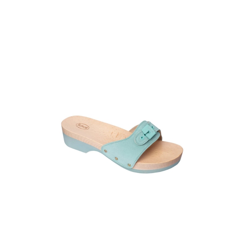 Slapi Iconic Pescura Heel Matt, Scholl, Piele naturala, Turcoaz, 37 ...