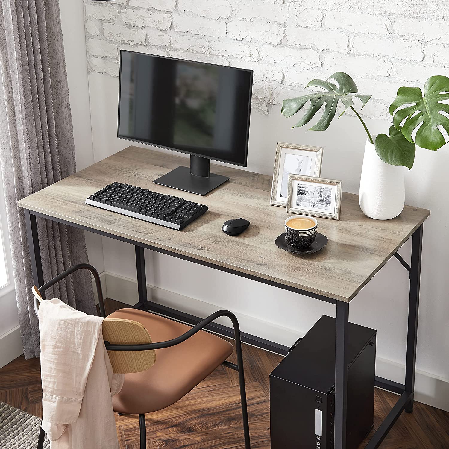 Birou, VASAGLE, 120 x 60 x 75 cm, Stil Industrial, Greige si Negru ...