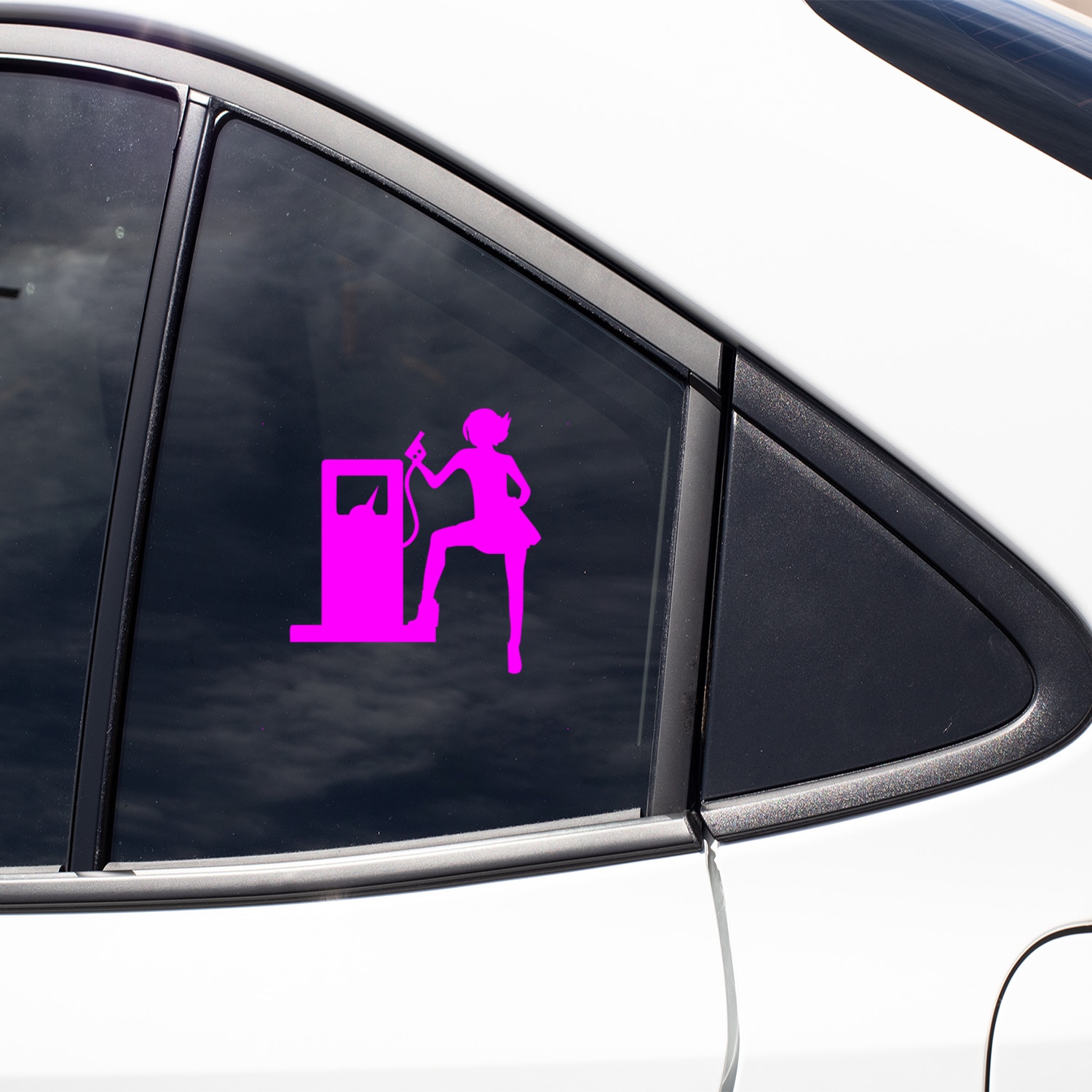 Sticker decorativ perete, auto si geam, Fata la pompa, Roz, 25 cm - eMAG.ro
