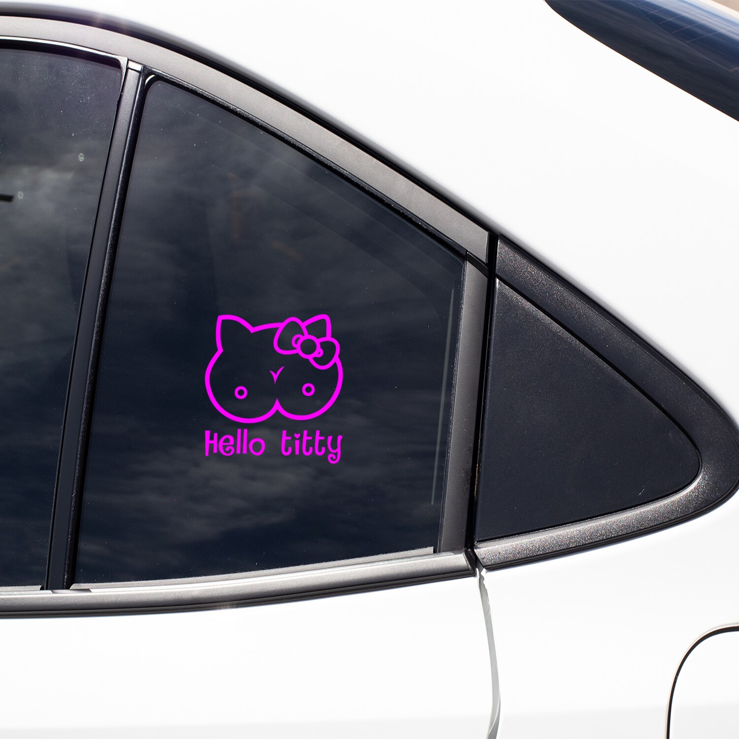 Sticker decorativ perete, auto si geam, Hello titty, Roz, 25 cm - eMAG.ro