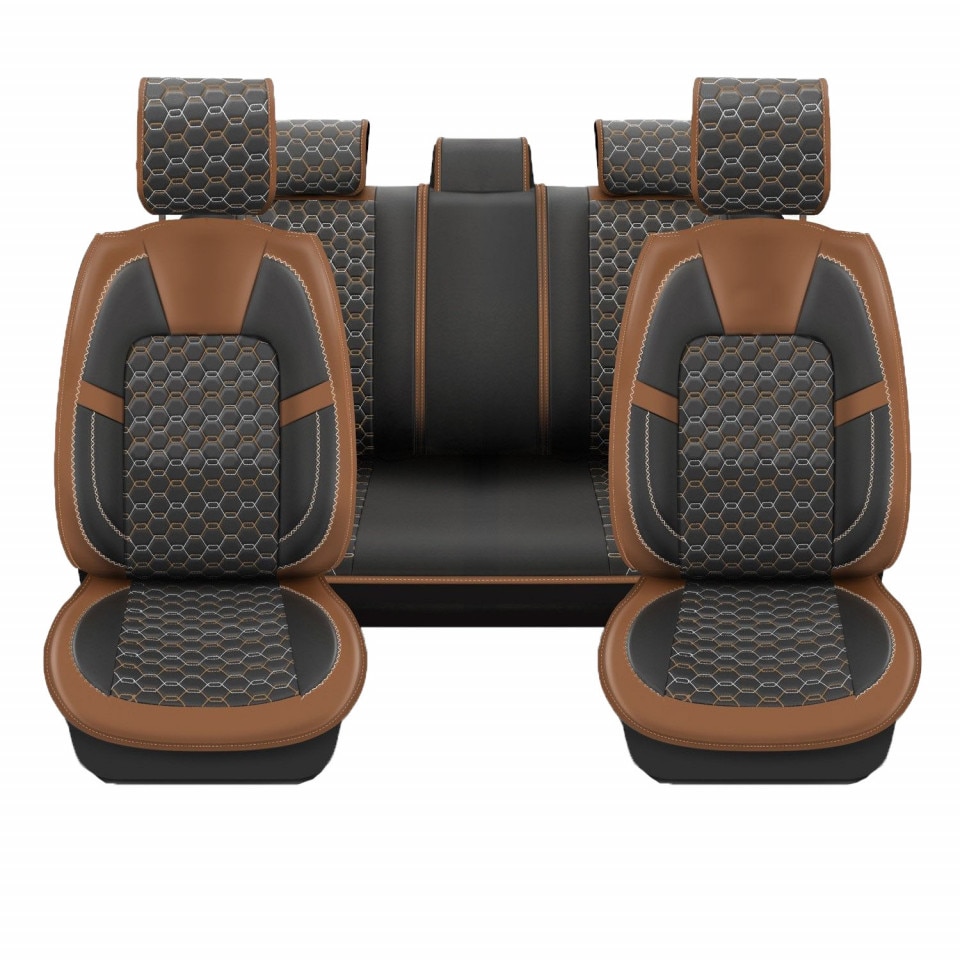 Set huse scaune auto piele ecologica negru cu maro, universale, fata ...