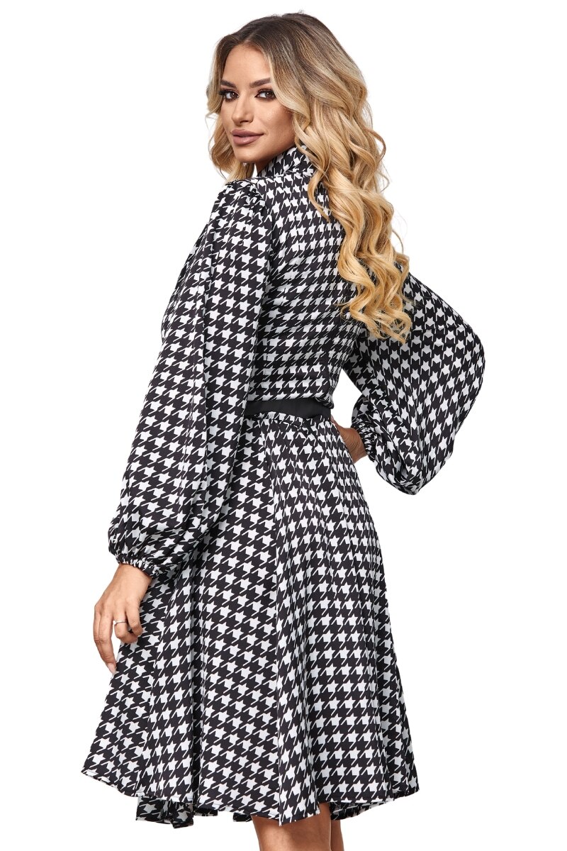 Rochie de Dama din Satin, 3/4 Tunica, Fusta pe BIE, Alb-Negru, XL ...