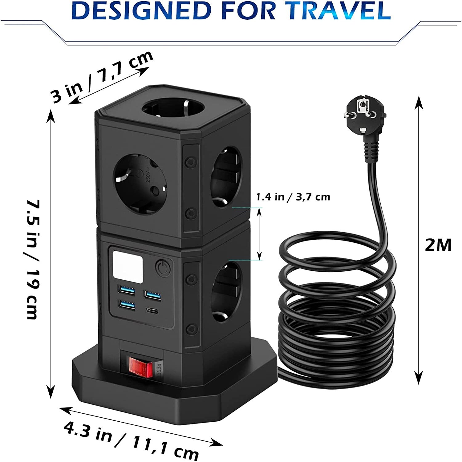 Prelungitor turn, SAFEMORE, 9prize/3USB/Type-C, PD Fast changer ...