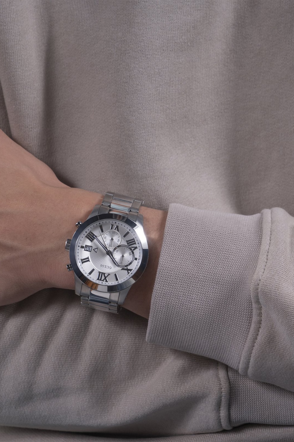 Guess, Ceas cronograf cu bratara metalica, Argintiu - eMAG.ro