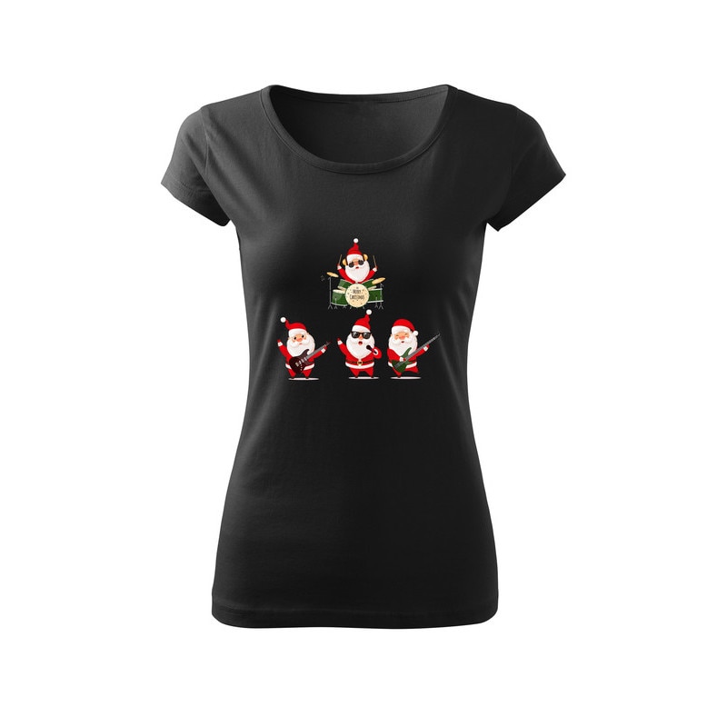 Tricou personalizat cu textul Santa Music Rock, Pentru Dama, Negru, S ...