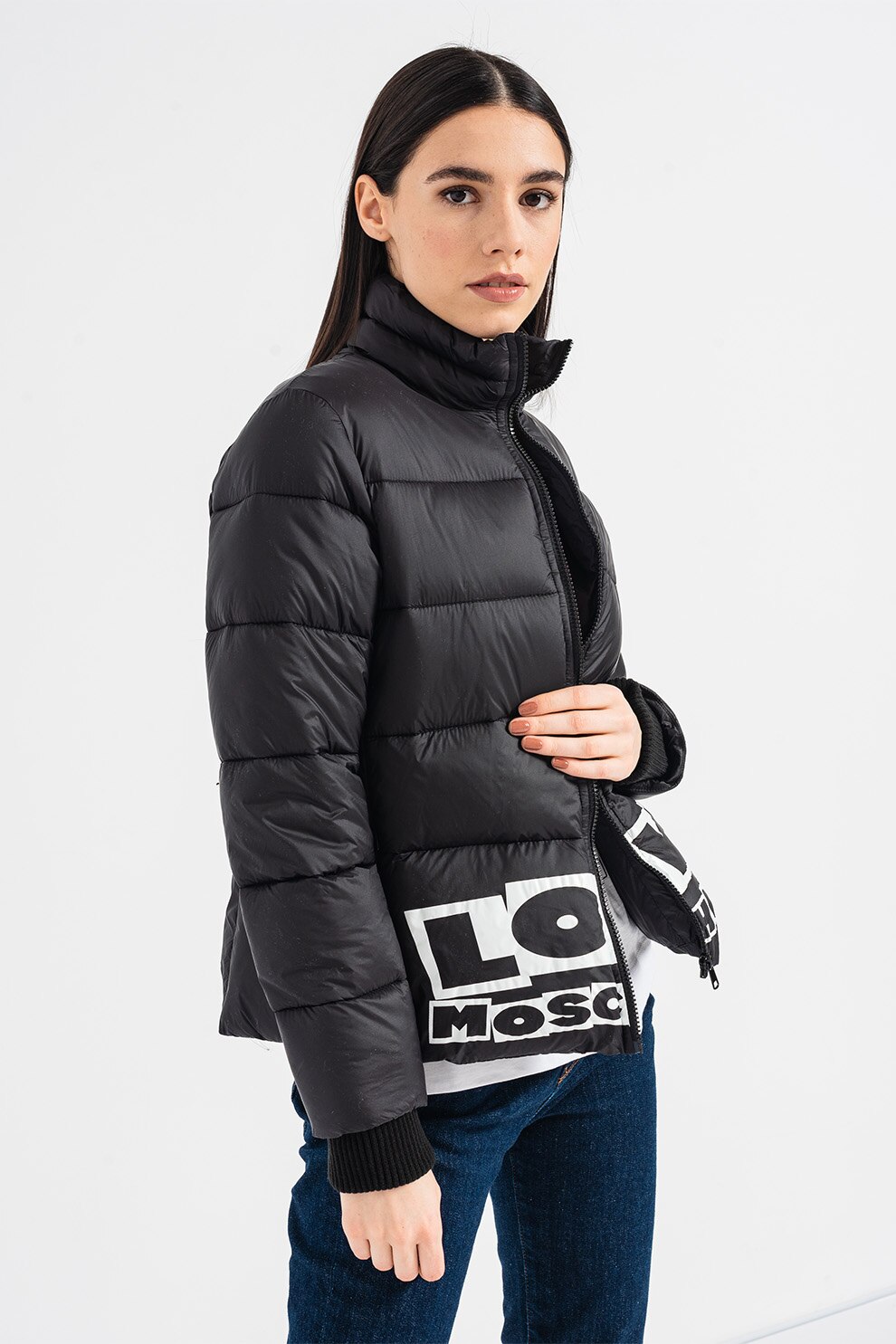 Love Moschino, Geaca cu imprimeu logo, Negru, 48 - eMAG.ro