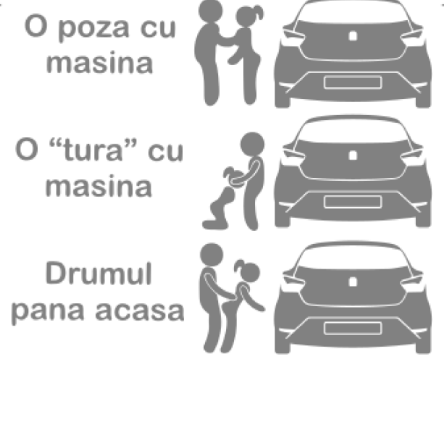 Sticker decorativ perete, auto si geam, O tura cu masina, Gri, 25 cm ...