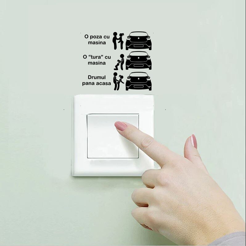 Sticker decorativ perete, auto si geam, O tura cu masina, Negru, 25 cm ...