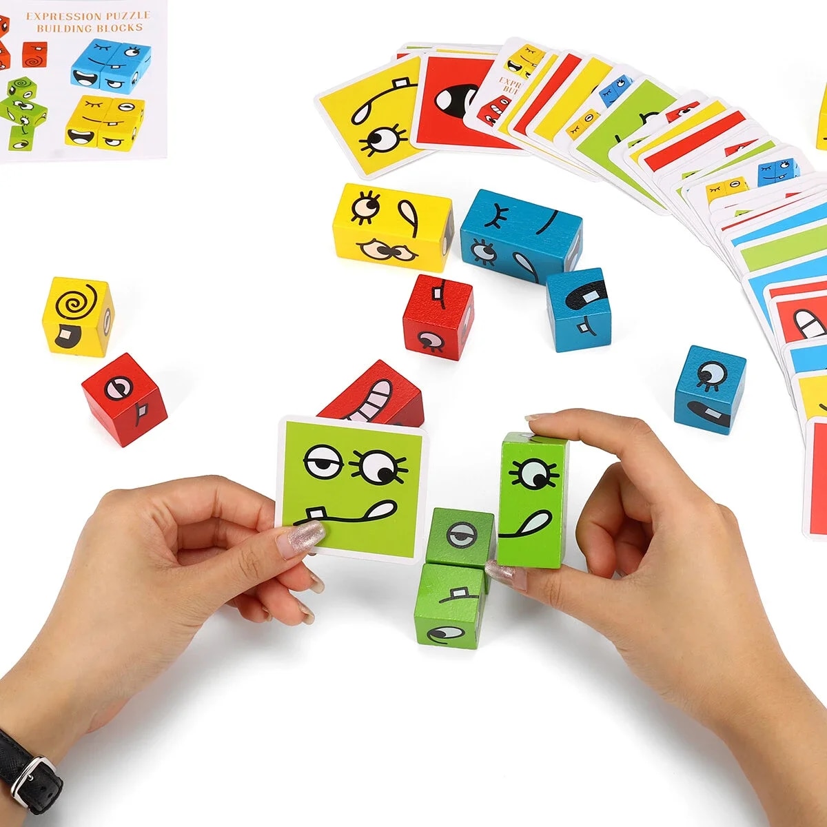 Joc emotii si expresii faciale, Montessori din cuburi de lemn ...