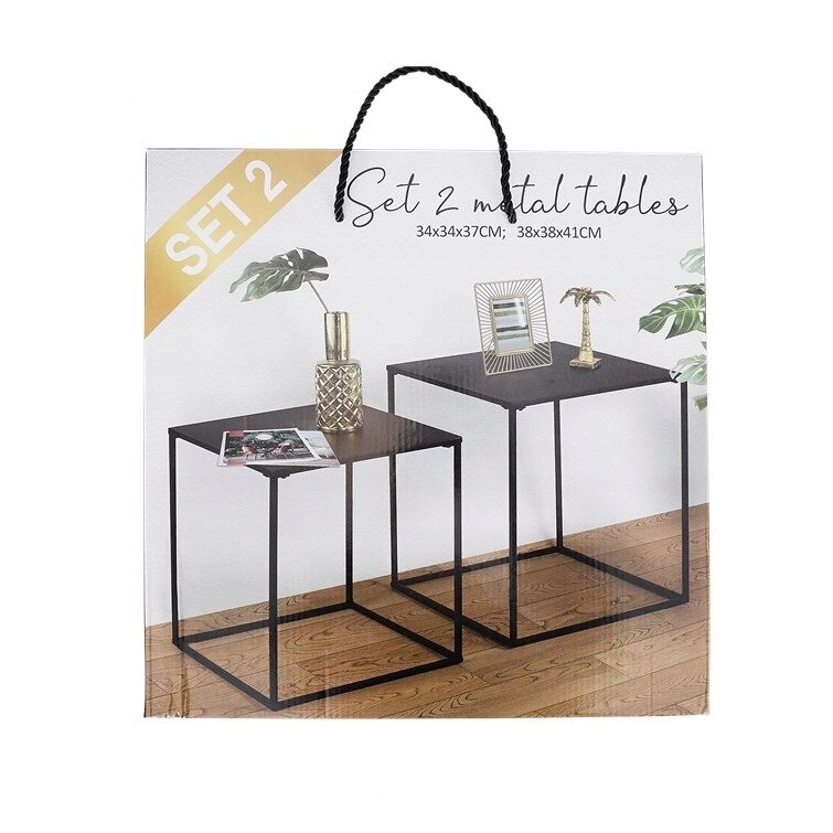 Set 2 masute metalice, Loft, 38 x 38 x 41/34 x 34 x 37 cm, Negru - eMAG.ro