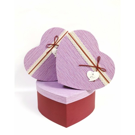 Set 3 Cutii pentru flori si cadouri inima mov cu bordo - eMAG.ro