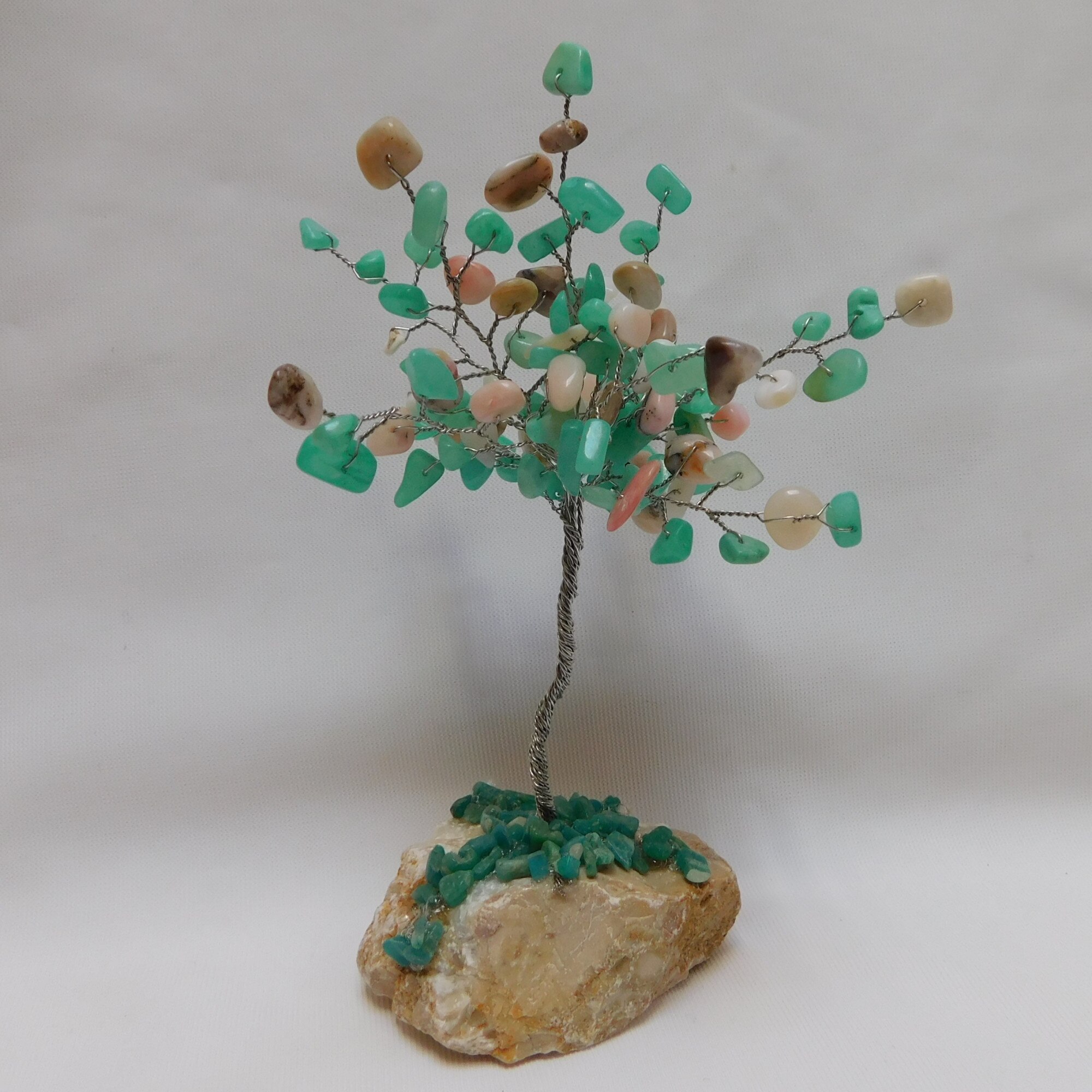 Copacel decorativ "Pomul vietii" din hemimorfit si opal roz, 14 cm ...