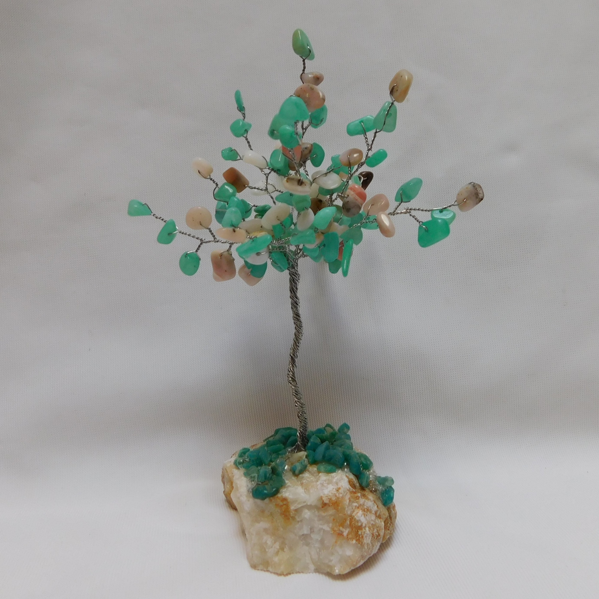 Copacel decorativ "Pomul vietii" din hemimorfit si opal roz, 14 cm ...