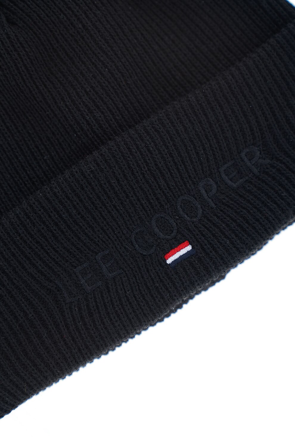 Lee Cooper, Caciula tricotata cu logo brodat, Negru - eMAG.ro