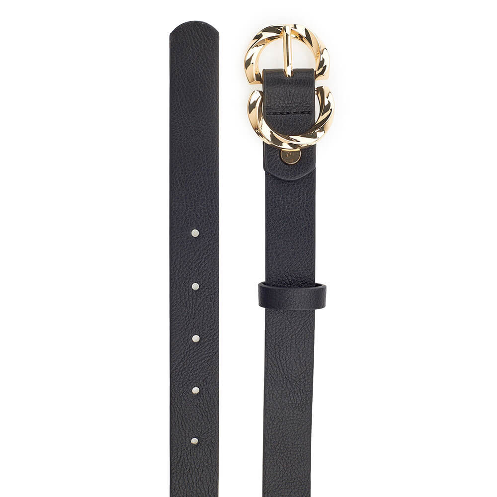 Curea dama, Poliuretan, 115 cm, Reglabila, Negru/Auriu - eMAG.ro