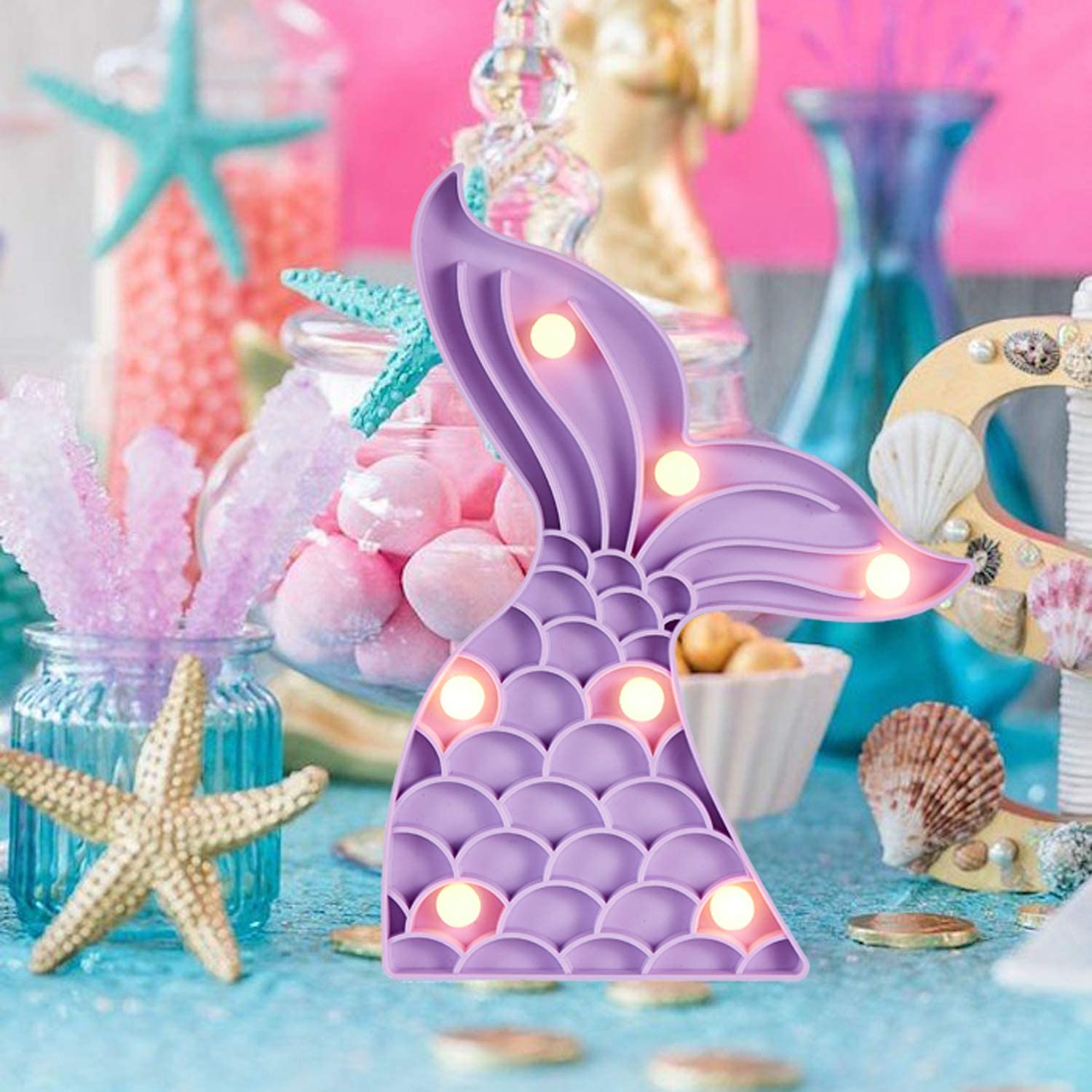 Lumina de veghe copii, Coada de sirena, ABS, Violet - eMAG.ro