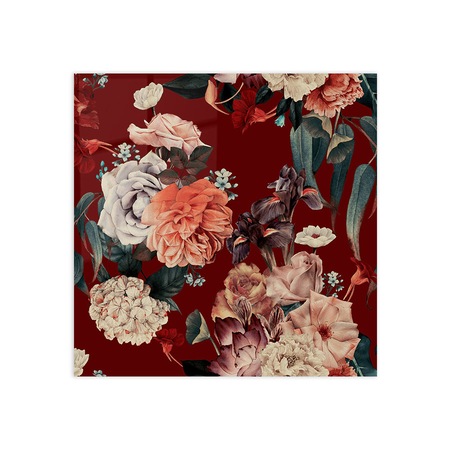 Стъклен панел за гръб на кухня, ARTHUB, Flori pe fundal Rosu, 60x60cm ...