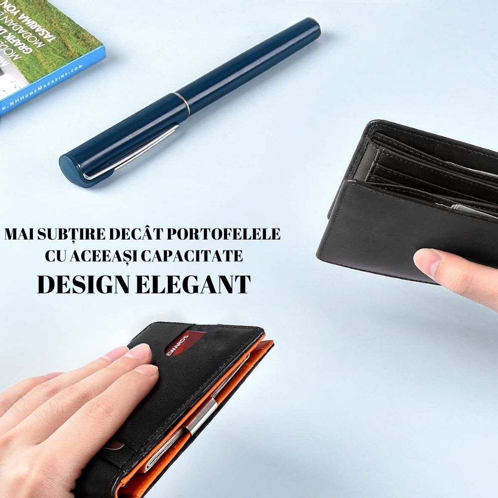 Portofel din piele pentru barbati cu agrafa pentru bani USSPY, suport ...