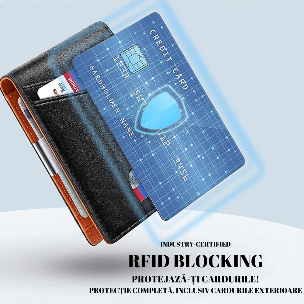 Portofel piele eco, barbati, protectie RFID carduri, compact, super ...