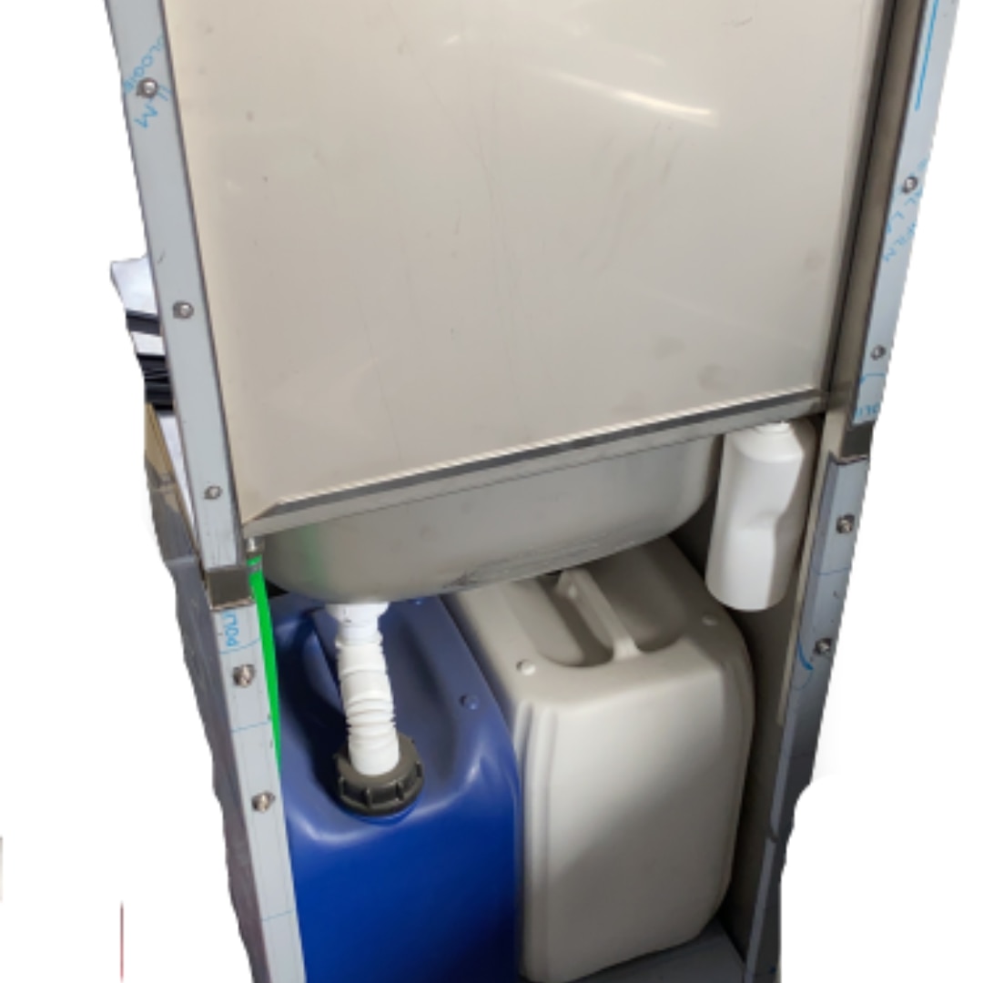 Chiuveta mobila din inox cu actionare la picior, doua recipiente apa a ...