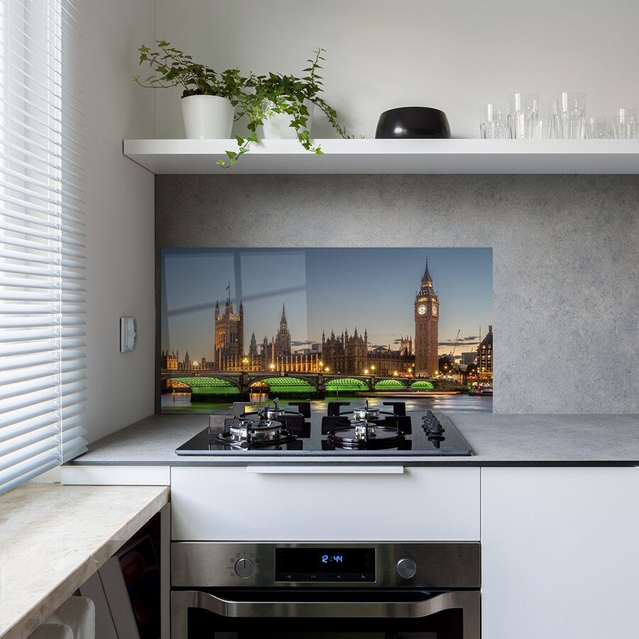 Panou Sticla Bucatarie, Big Ben And London Basilica At Night, 60x100cm ...