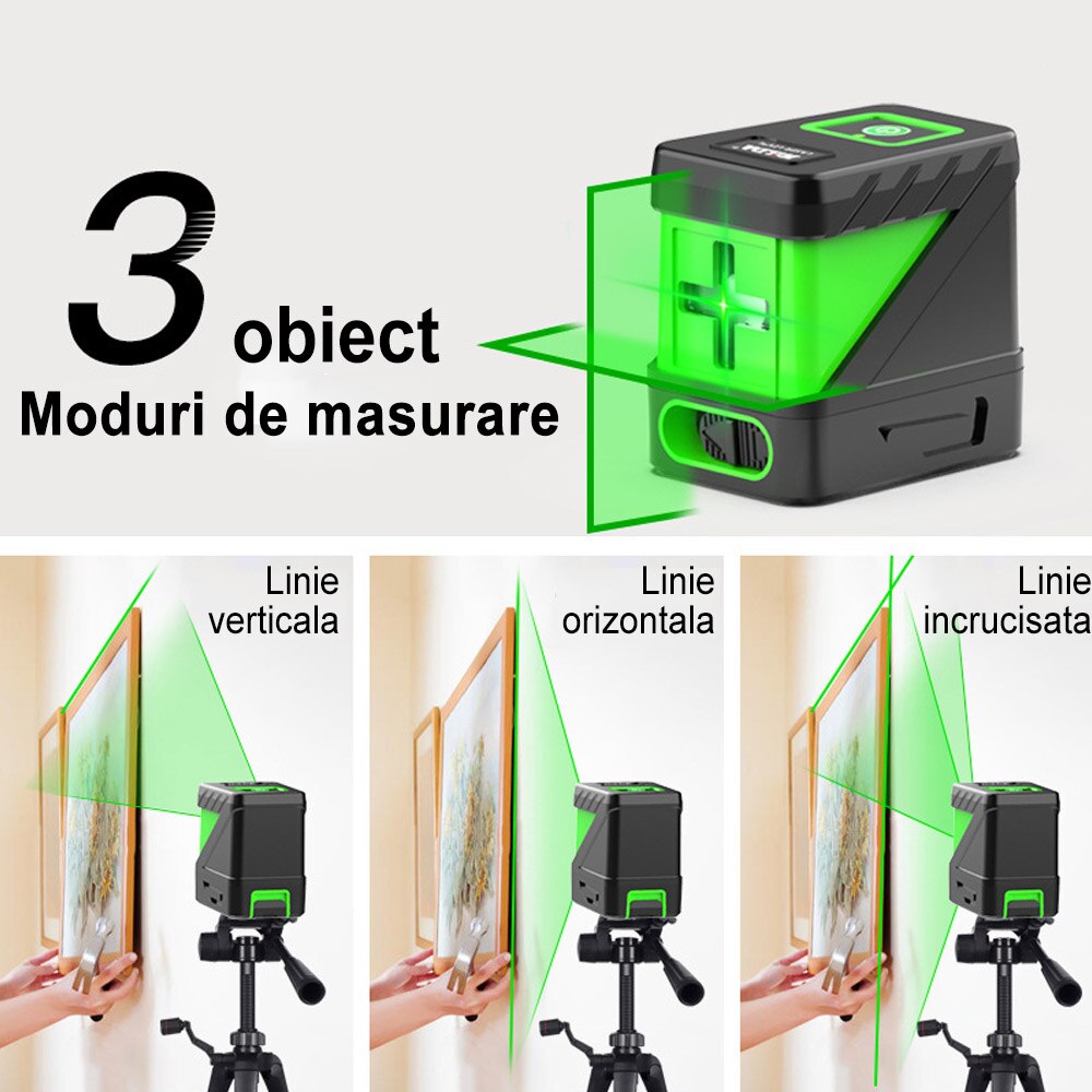 Nivela laser verde, Vaxiuja, 2 linii in cruce, rotire 360 grade, ±0.2mm ...