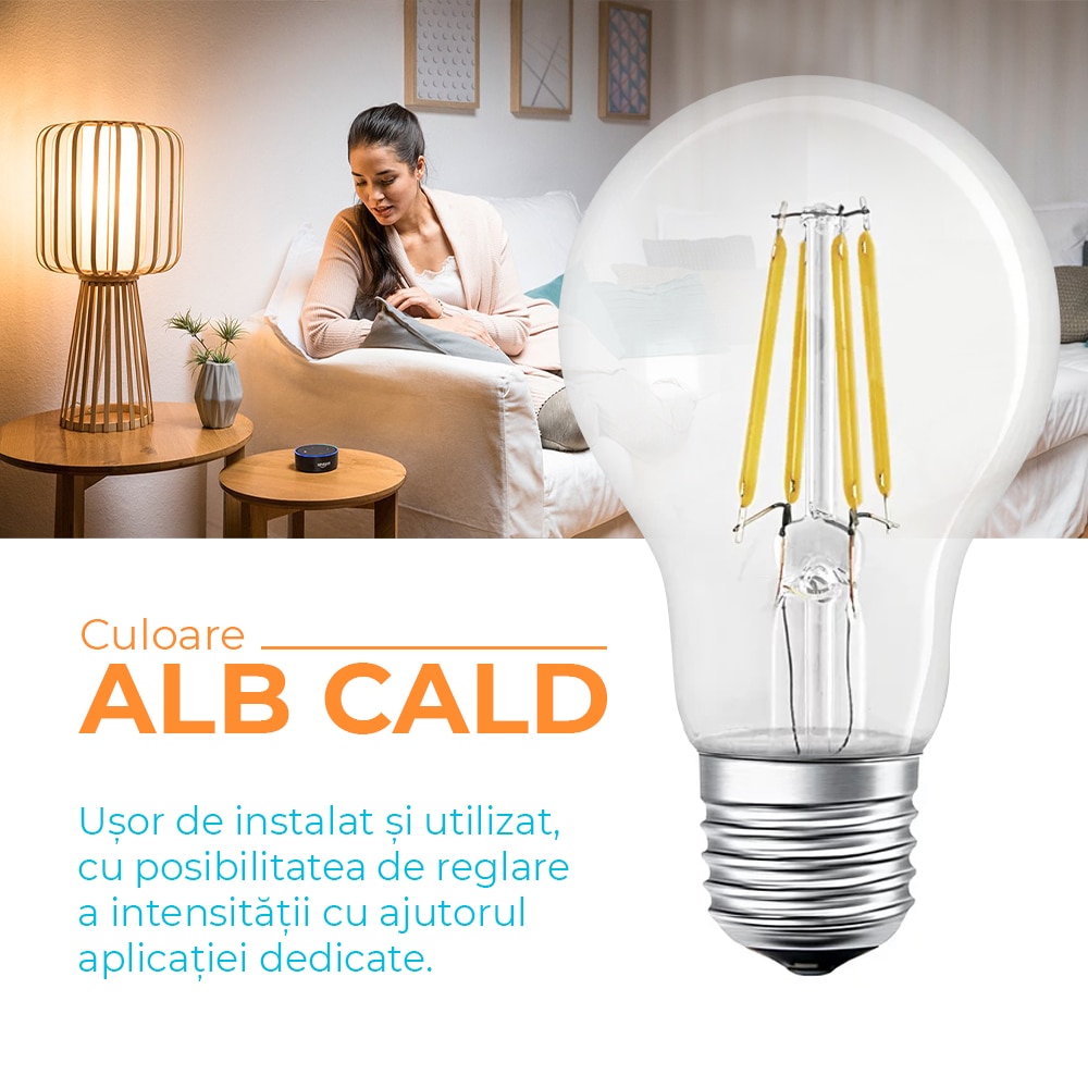 Set 3 Becuri LED Ledvance dimabil SMART+ A60, Control prin telefon, Bluetooth, E27/6W/230V 2700K ...