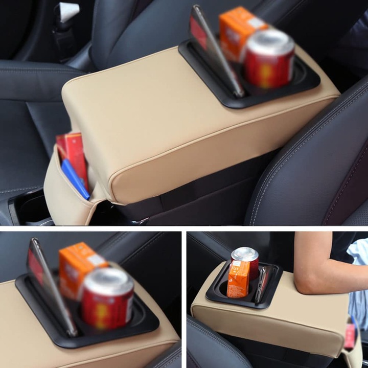 Perna pentru cotiera auto din spuma cu memorie, cu suport pentru pahare ...