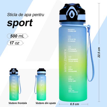 Sticla Portabila Sport cu Cantar, Plastic/ Tritan, 22.5 x 6.5 cm, 500 ...