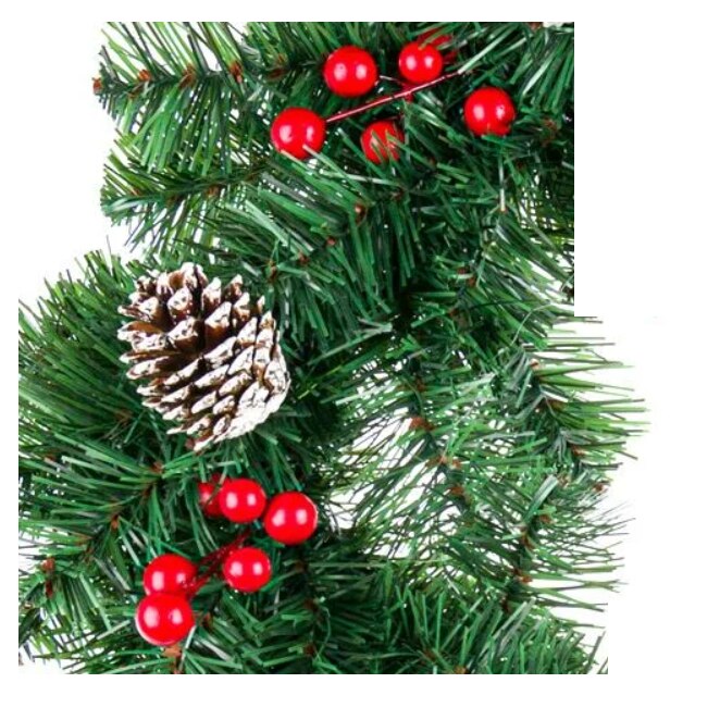 Coroana decorativa de Craciun cu ramuri verzi, conuri de pin inzapezite ...
