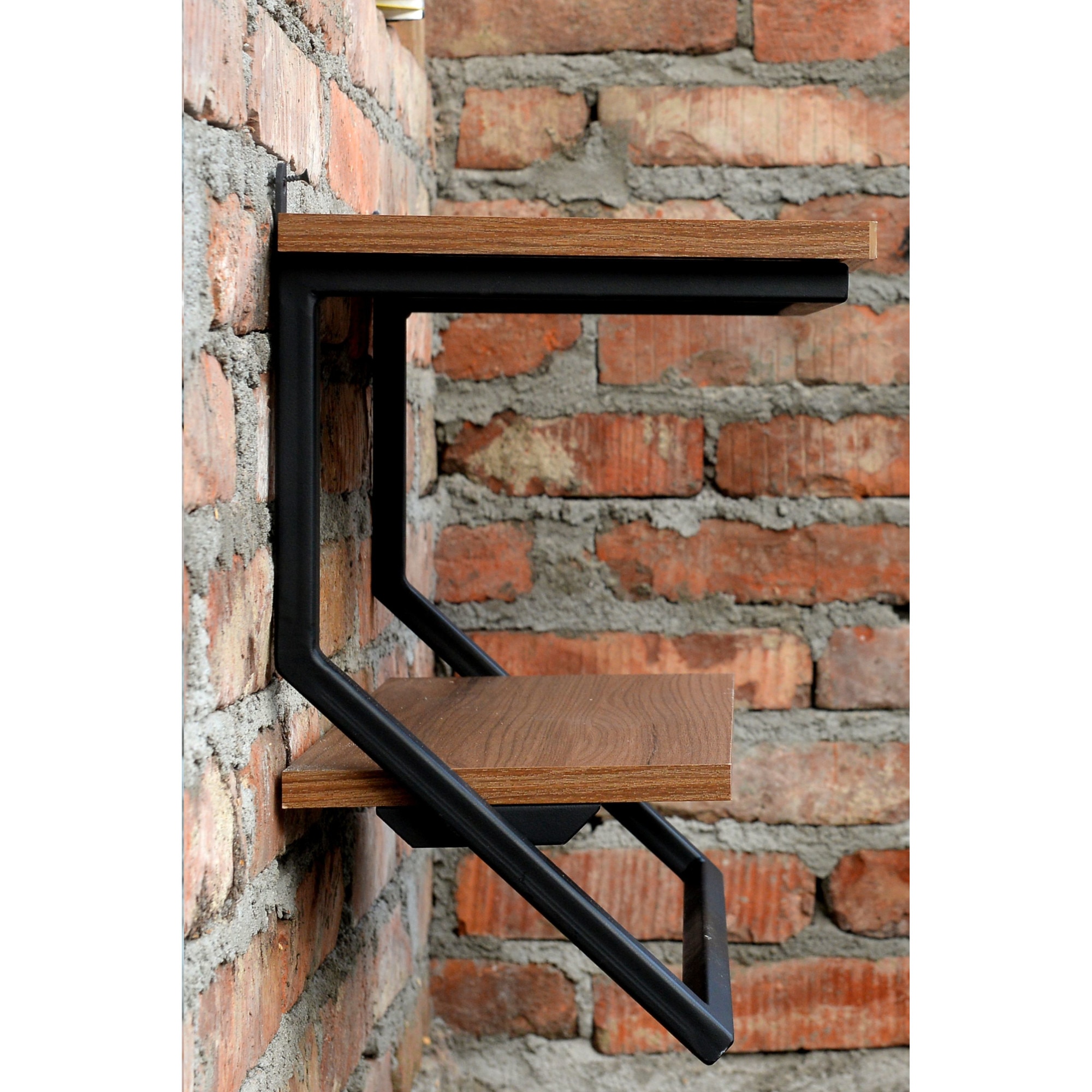 Raft metalic dublu cu polite din PAL, 54x 30x30 cm, Negru/Ulm - eMAG.ro