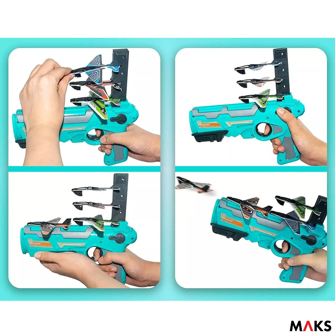 Pistol de jucarie cu lansator de avioane, MAKS, 4 avioane incluse ...