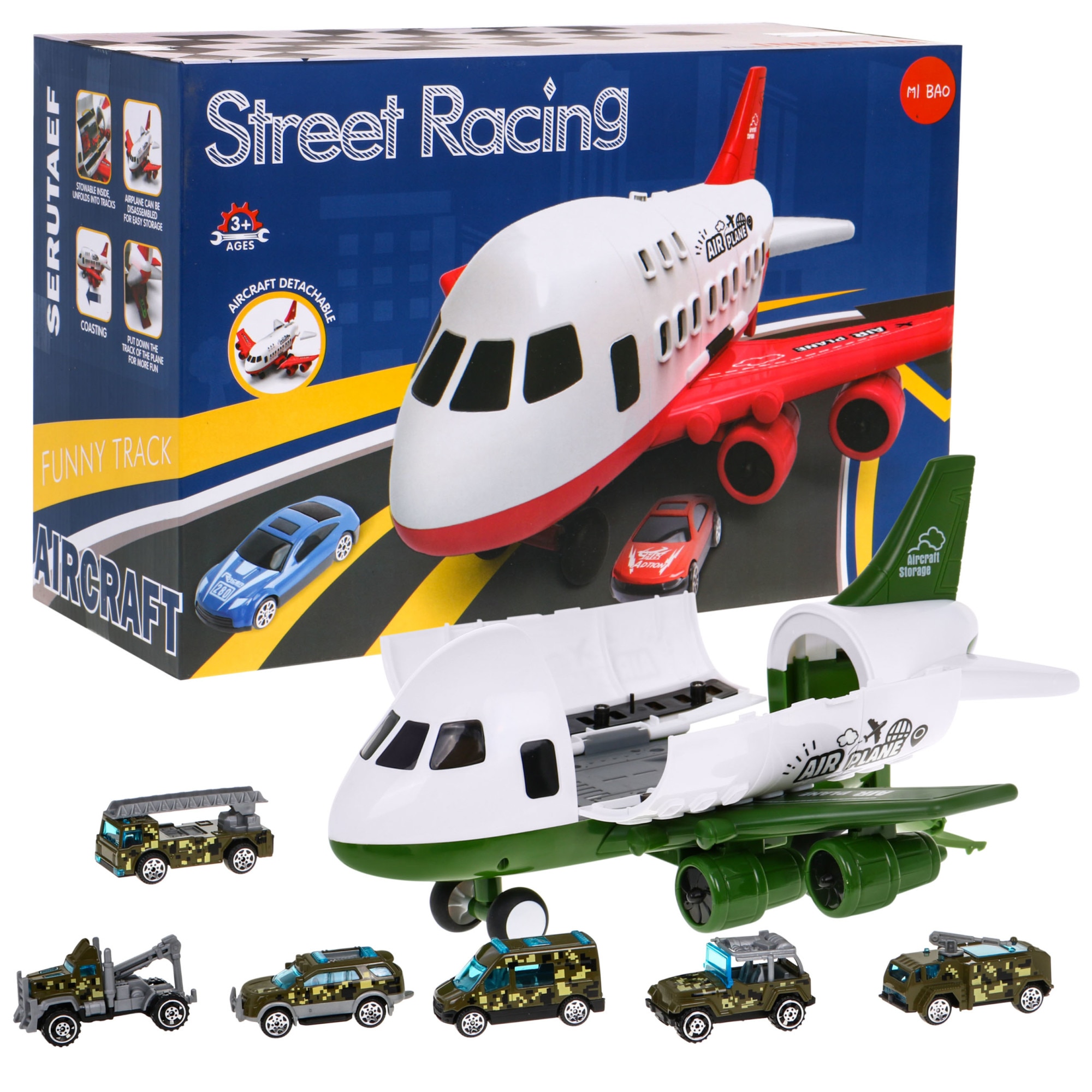 Avion militar 2 in 1 pentru copii, Parcare, 6 vehicule cu arc - eMAG.ro