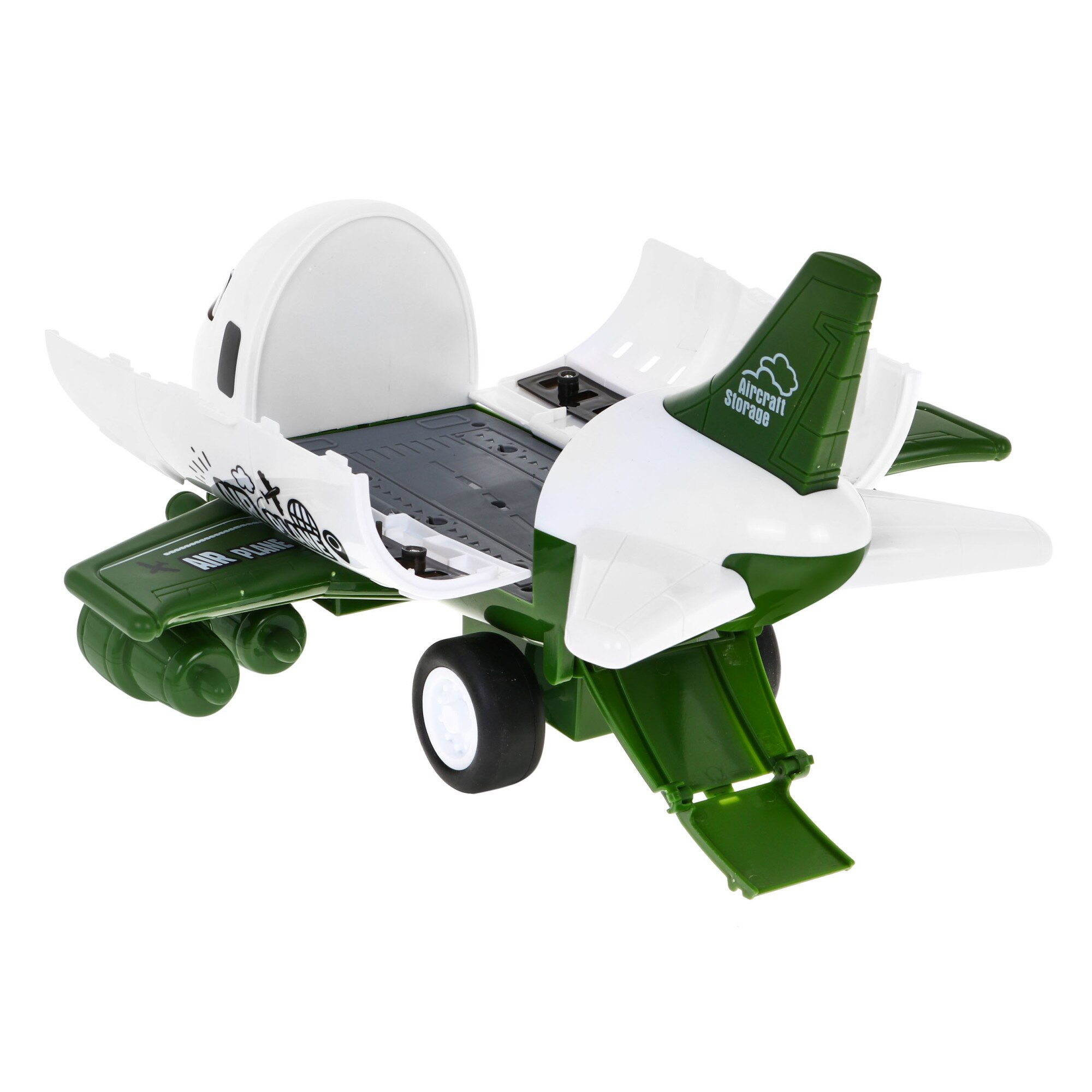 Avion militar 2 in 1 pentru copii, Parcare, 6 vehicule cu arc - eMAG.ro